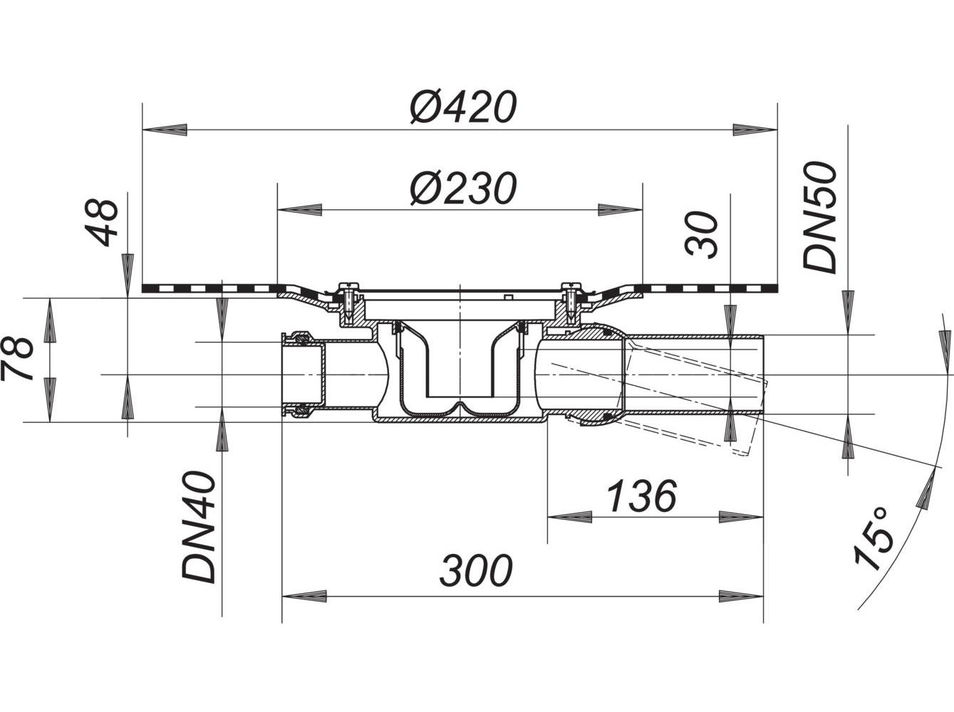 Floor drain body type 42 DallBit, inlet DN 40, DN 50