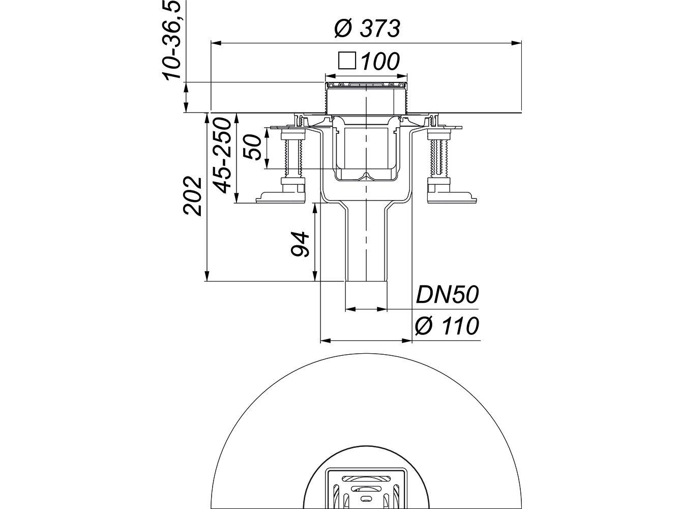 floor drain DallDrain Select vertical, DN 50/DN 100, 100 x 100 mm