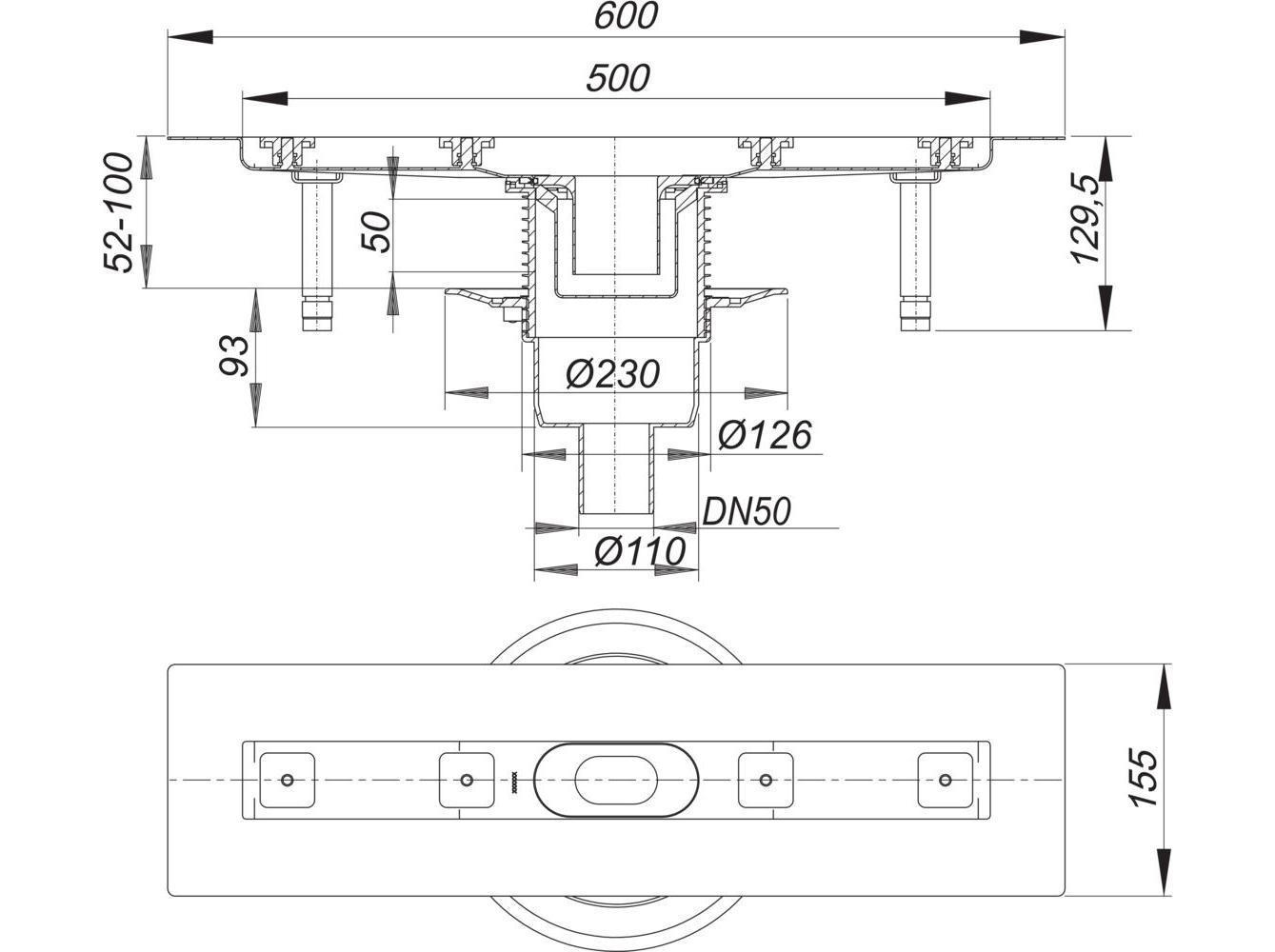 shower channel CeraLine vertical F 500 mm, DN 50