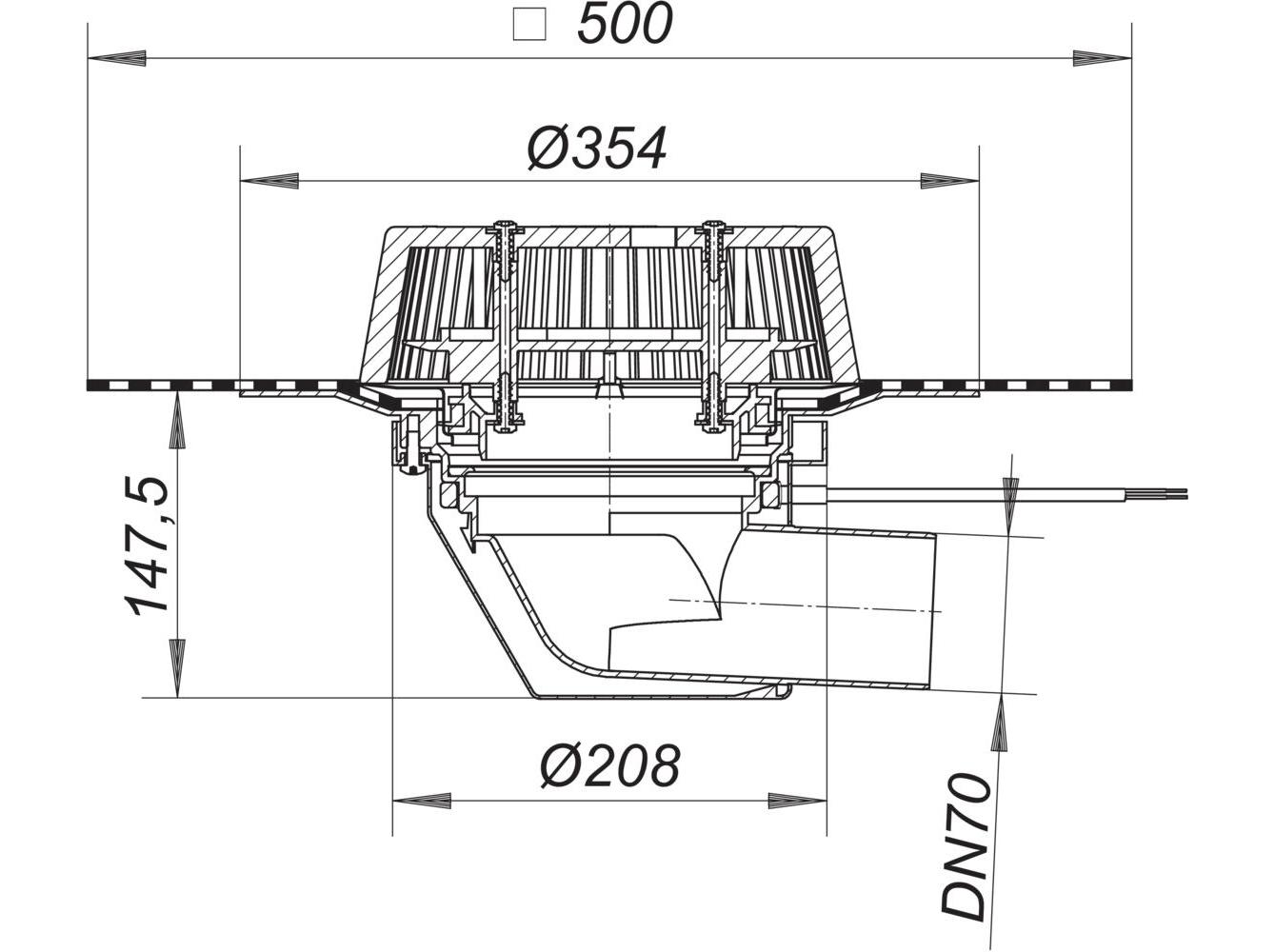 roof drain SuperDrain type 64 H DallBit, heated, DN 70